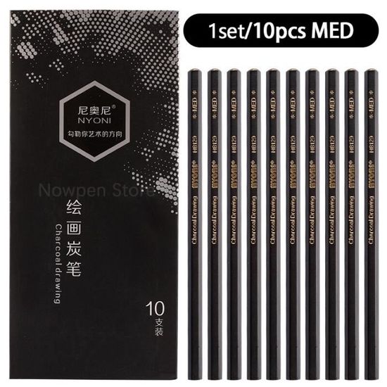 Kit de dessin,crayon à charbon pour dessin,10 pièces,Hexagonal,doux ...