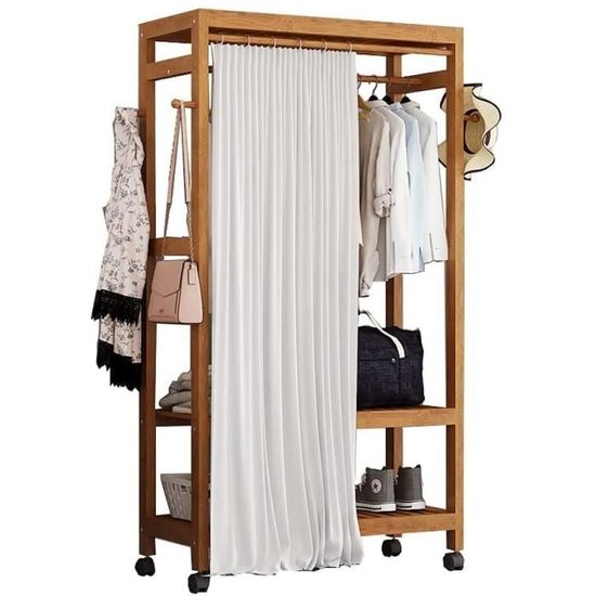 PENDERIE MOBILE Portant Penderie à Vêtement en Bambou AVCE Crochet à ...