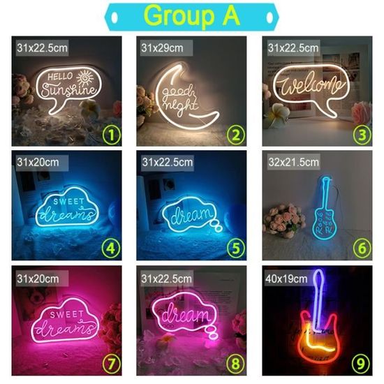 NEON,Group A-NO.7--Panneau lumineux Led au néon en acrylique, alimenté ...