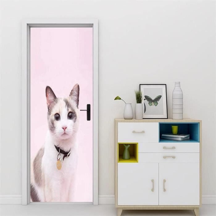 3D Sticker De Porte Chat Mignon Papier Peint Porte Auto-Adhésif ...