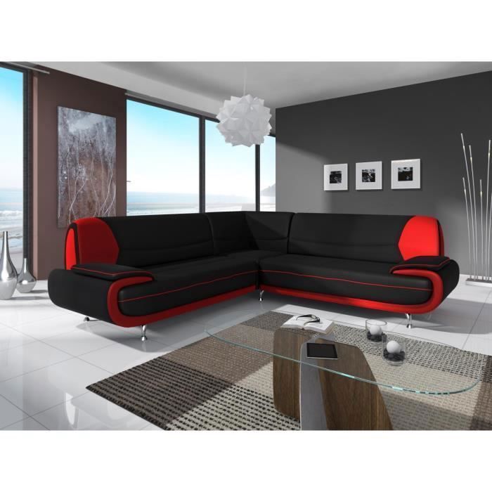 Canapé d'angle MUZA 5 places simili cuir noir et rouge design ...