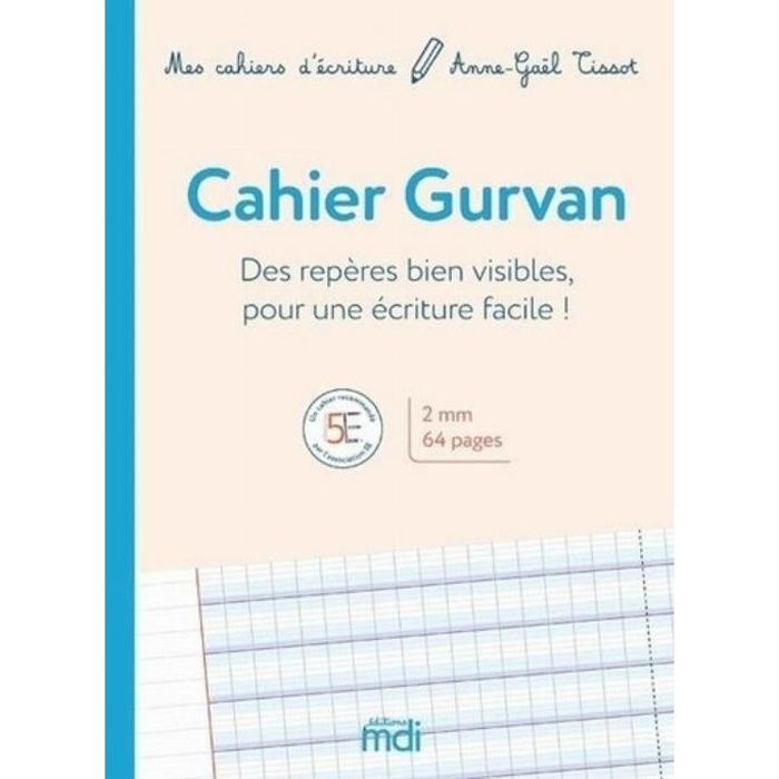 Cahier Gurvan 2 mm - 19 x 26 cm - Repères visibles - Adapté DYS et ...