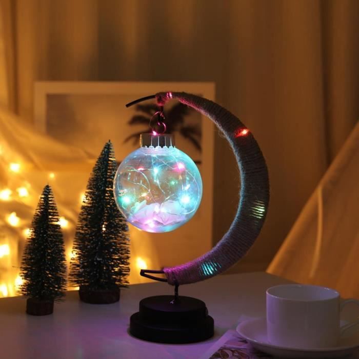 Style USB - Lampe LED en forme de lune en rotin, alimentée par pile USB ...