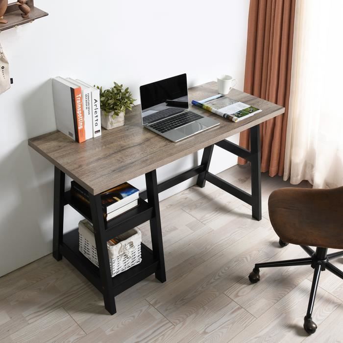 HOMYLIN Bureau Noir Plateau Bois avec 2 Racks de Rangement L120 X L51cm ...