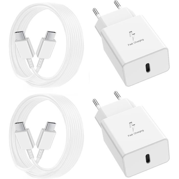 2-Pack 15W Chargeur Secteur Usb C Avec Cable Pour Samsung Galaxy S23 ...