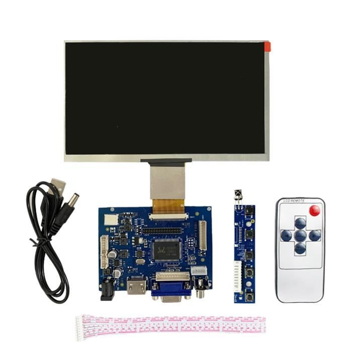 ÉCran LCD 7 Pouces 1024X600 IPS avec TéLéCommande Kit de Bricolage Compatible AV + VGA + HDMI ...