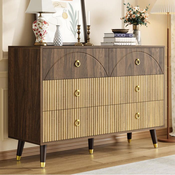 Buffet moderne - 120x40x81 cm - 6 tiroirs spacieux - Pieds fuselés en ...