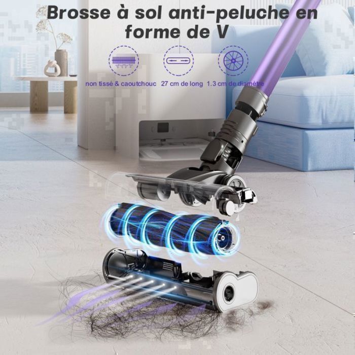 Aspirateur sans fil filtration HEPA-65000Pa - 700W + 70min Autonomie ...