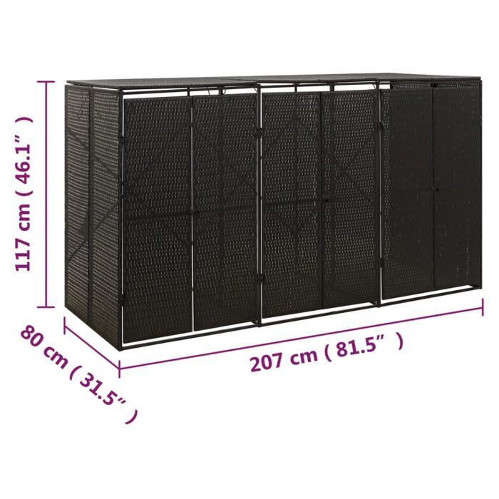(99302)Cache-conteneurs à déchet CHIC,Abri pour poubelle triple Noir ...