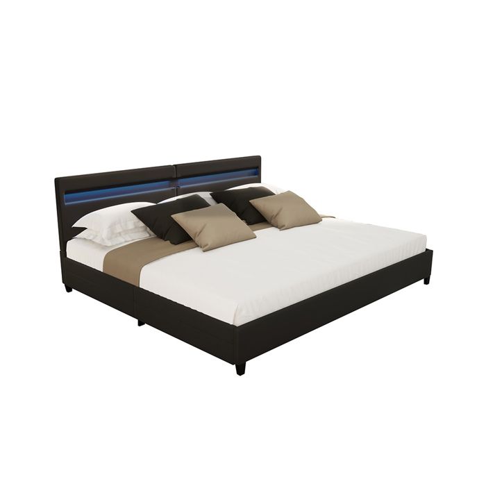 Lit LED avec tiroirs HOME DELUXE NUBE - 200 x 200 cm avec matelas noir ...