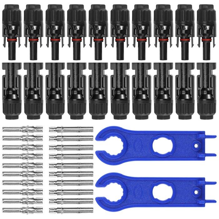 10 Paires Connecteurs Solaire MC4 Mâle/Femelle avec Anneaux Joints ...