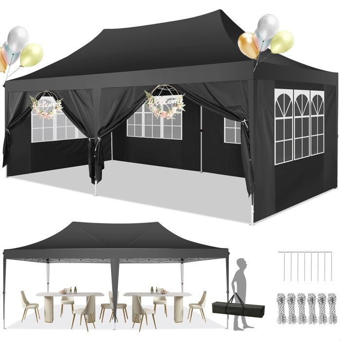 Tonnelle 3x6m Tonnelle Pliante de Jardin Imperméable avec 6 côtés ...