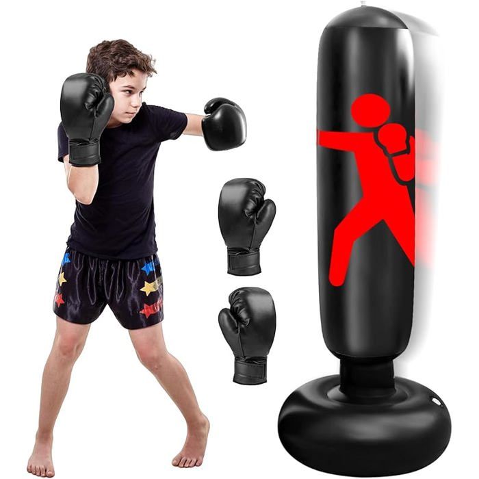 Kids Punching Bag 160cm with Boxing Gloves, Inflatable Free Standing ...