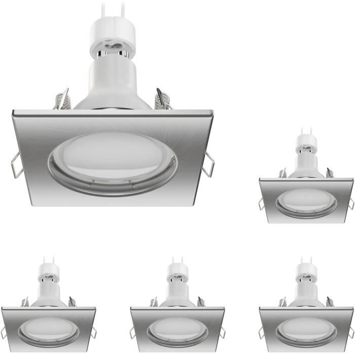 Spot Encastré Au Plafond Rir Cadre D'Encastrement Chromé Mat Carré Gu10 Led 450Lm 100° Blanc ...