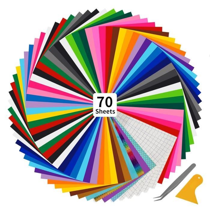 70 Feuilles Vinyle Adhesif, 30x25 cm Papier Vinyle Adhesif, 65 Feuilles ...