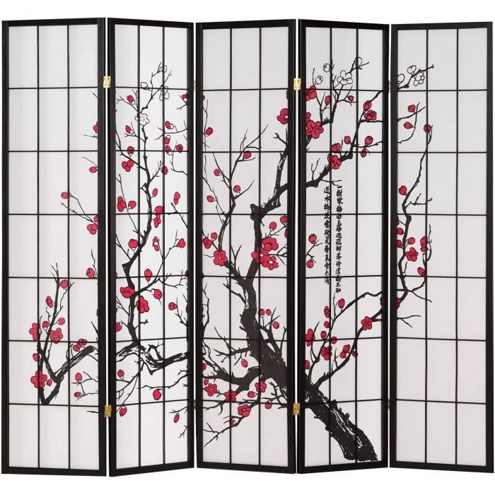 Paravent en bois noir avec fleurs de cerisier - LI-5 pan Pliante modèle ...