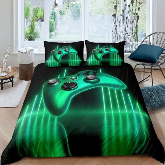 Parure de couette Gamer - Marque - Noir - Microfibre premium ...