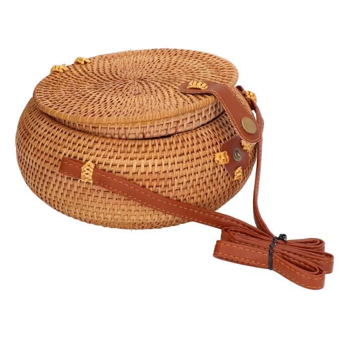 Mxzzand sac à bandoulière en rotin Sac en rotin fait à la main rond ...
