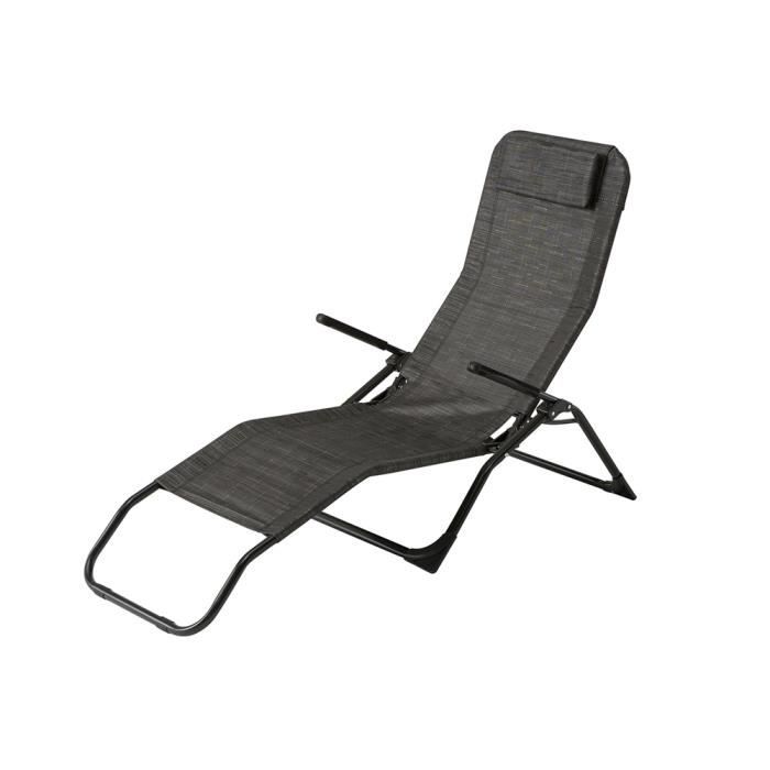 Transat pliante Gris anthracite chiné en Acier et texaline, 140 x 60 x ...