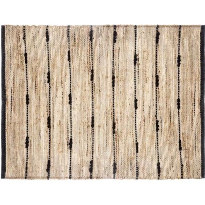 Tapis en Jute Rectangulaire avec Rayure en Coton - SILUMEN - Noir ...