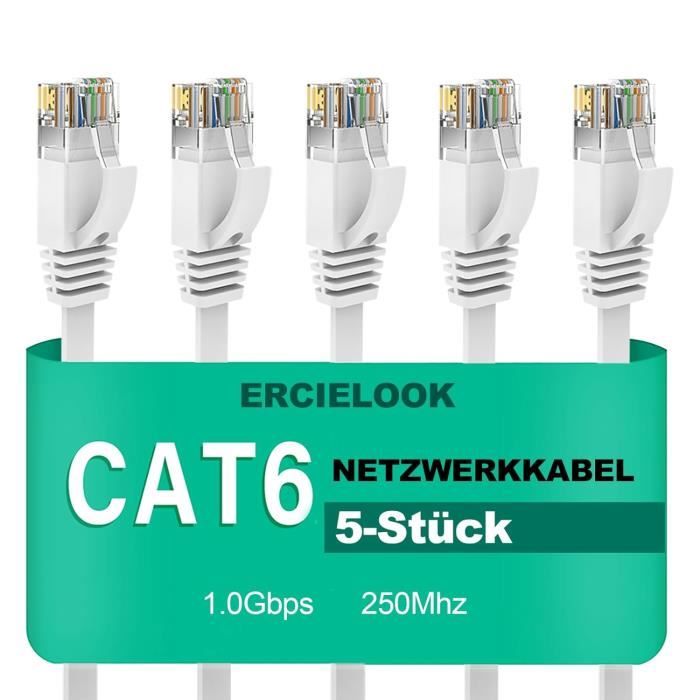 Câble Ethernet 0,5m 5 Pièces - Cat6 Rj45 Plat Lan 1000 Mbit-s Câble ...