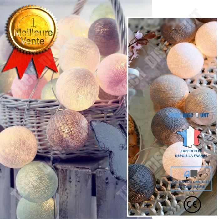 Guirlande lumineuse - MILEDCA - 1.5m - 20 boules de coton - LED - Piles ...