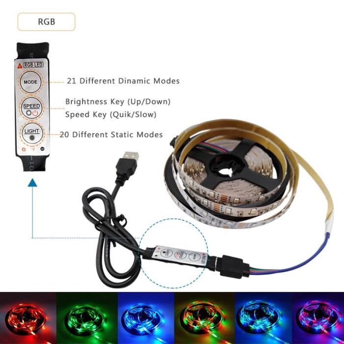 BANDE LED,RGB with 3Key-1m--Bande lumineuse LED RGB 2835, 5V, USB, Flexible, Bluetooth, ruban de ...