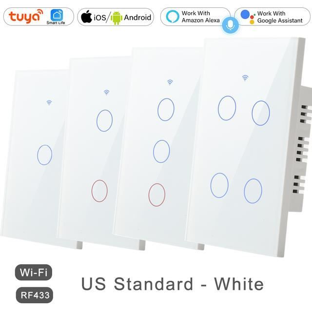 INTERRUPTEUR,White-Live and Neutral-2-Gang--Interrupteur tactile intelligent avec télécommande ...