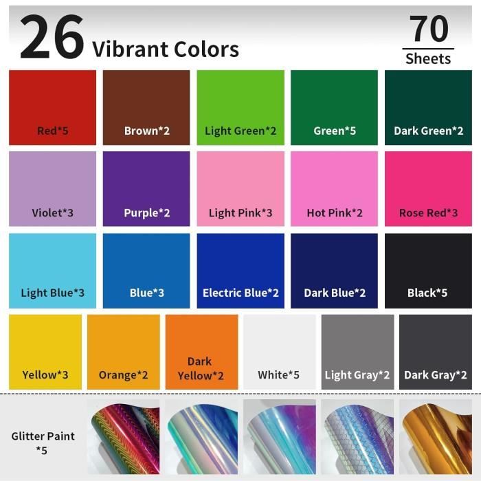 70 Feuilles Vinyle Adhesif, 30x25 cm Papier Vinyle Adhesif, 65 Feuilles ...