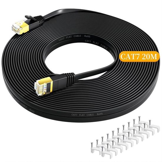 Cable Ethernet 20m Cat 7, Cable RJ45 20 Mètres Blindé Plat Haute ...
