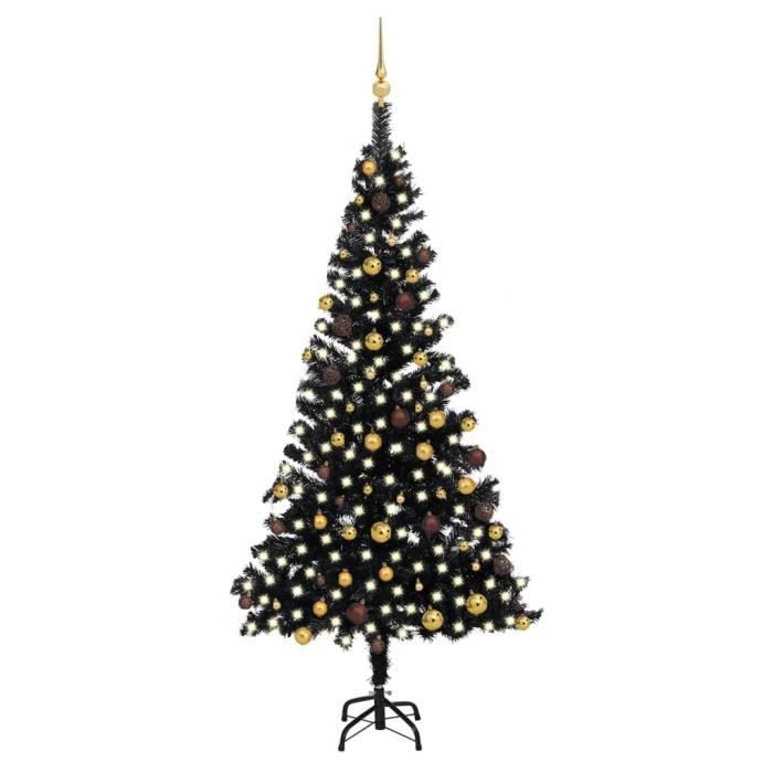 Arbre de Noël artificiel - WU - 210 cm - Noir - LED - Boules dorées et ...