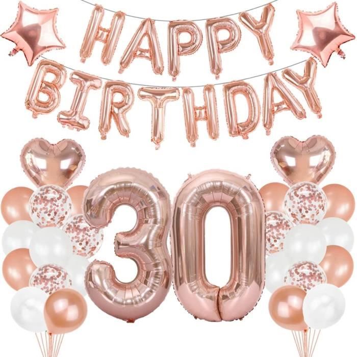 30 Anniversaire Femme Ballon, Ballons Anniversaire 30 Ans Or Rose, Géants Ballon Chiffre 30 ...