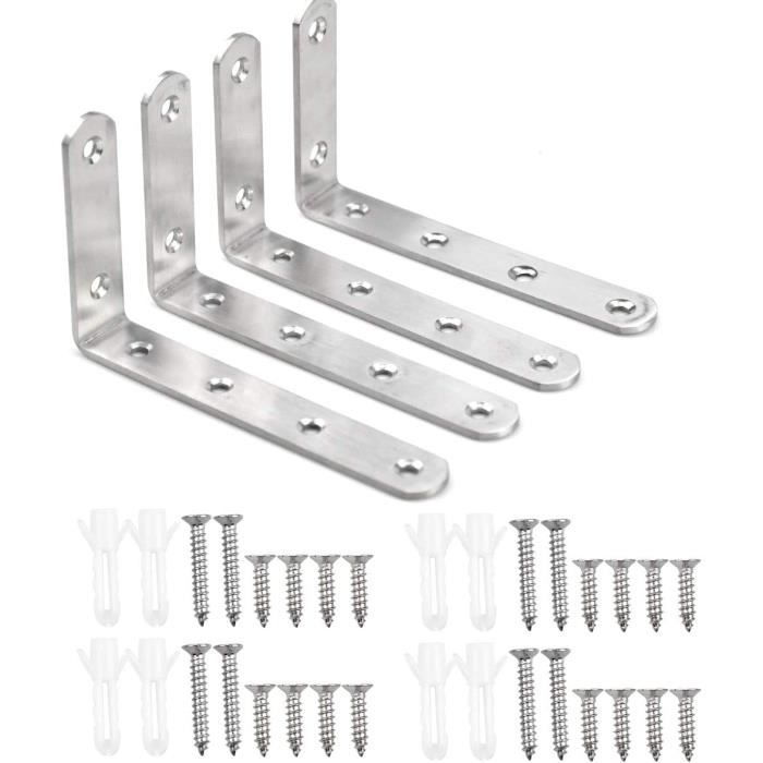 4pcs Équerre Fixation Argent Métal Support À Angle Droit 90 Degrés ...