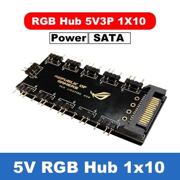 5V RGB 1X10-PCB 5V 3P-30CM -Répartiteur Hub RGB 10 Ports, 5V, 3 broches ...