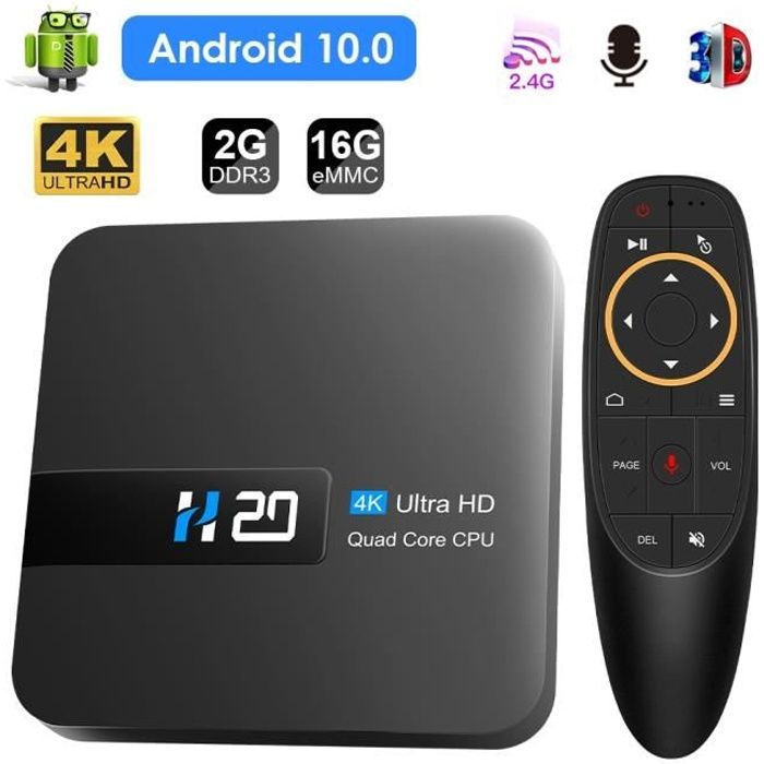 Boîtier Smart TV H20, Android 10, 2 go/16 go, 4K, lecteur multimédia ...