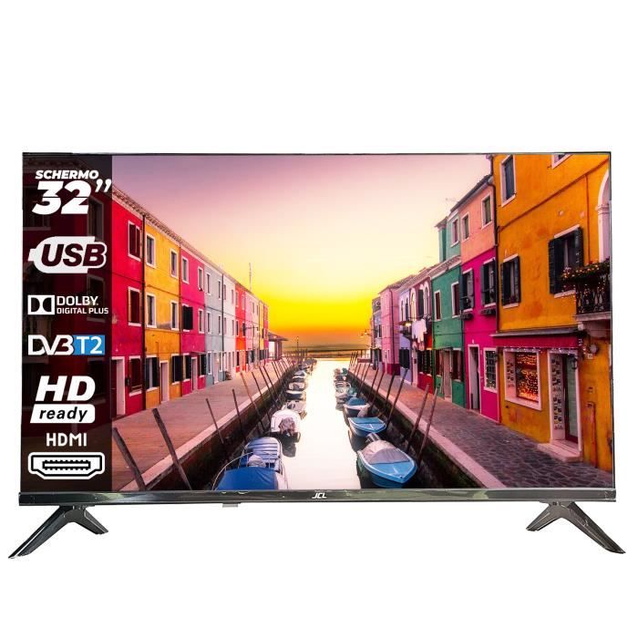 JCL TV Téléviseur 32 pouces HD Ready 720p, signal ATV/DVB-T/T2/C/S/S2 ...