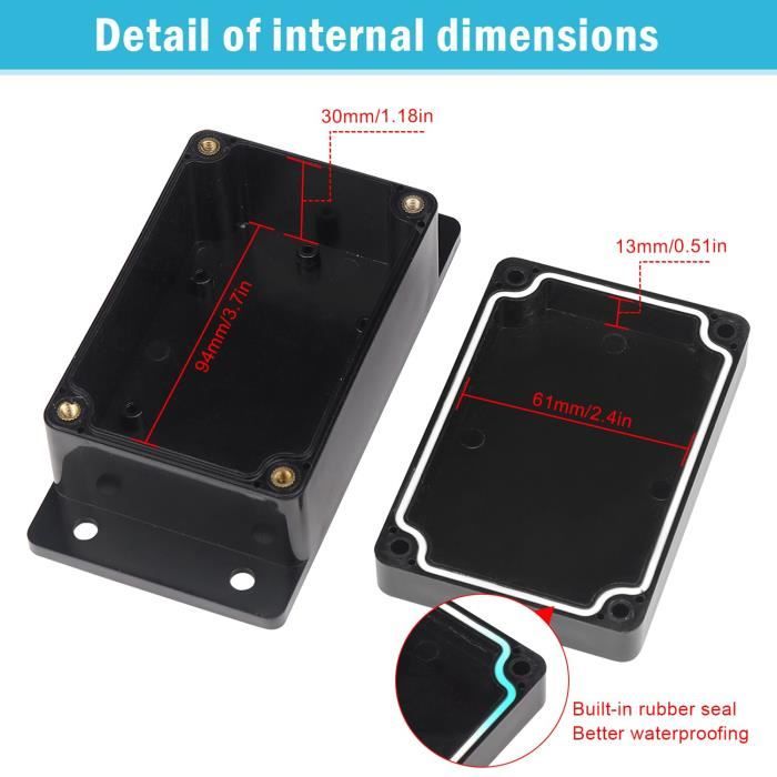 Boîte de Jonction Noire 2Pcs Boitier Electrique Etanche IP65 ABS ...