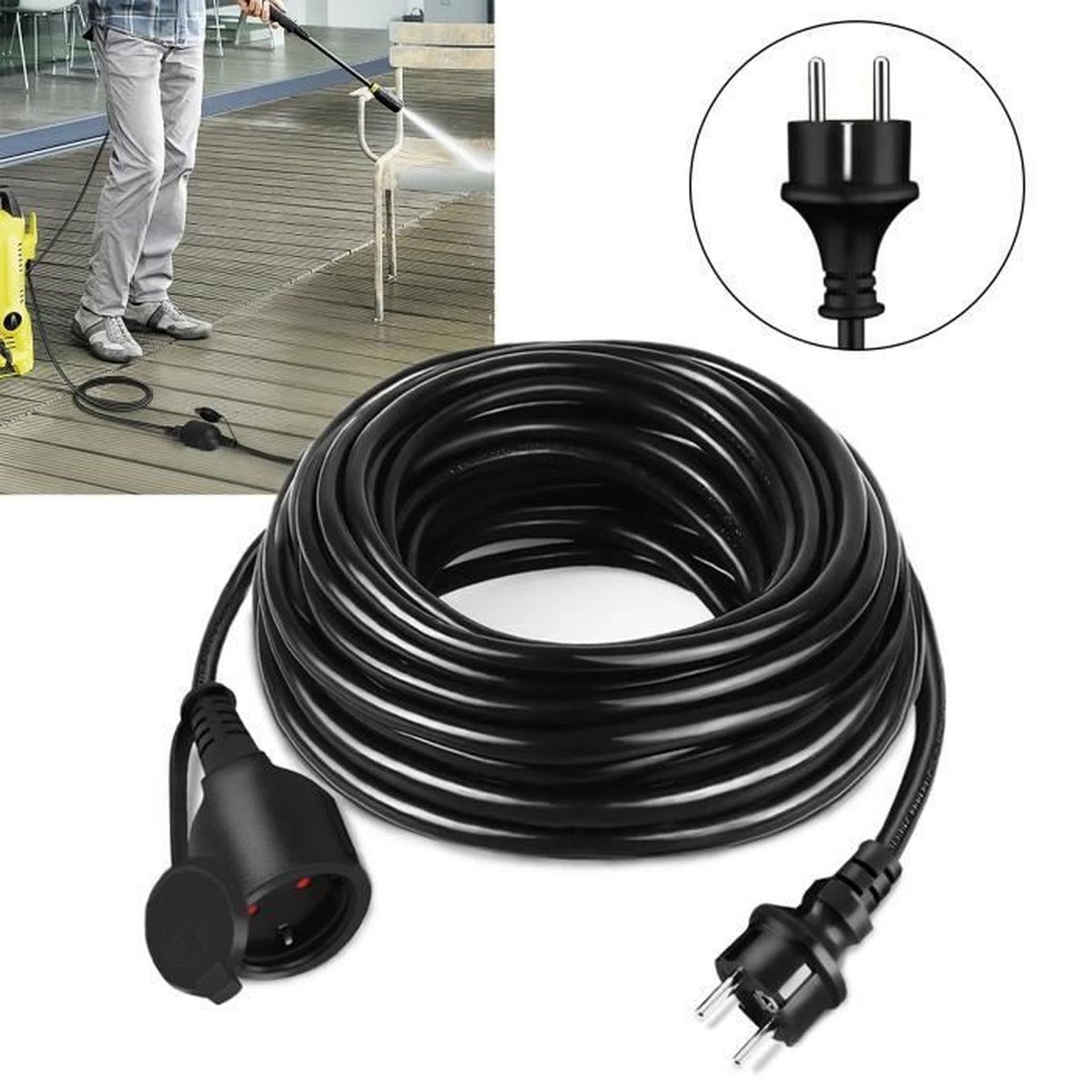 XMTECH Rallonge éléctrique de jardin, Rallonge 10m de câble avec fiche ...