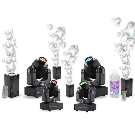 Pack Lumière - 4 Lyres LED PARTY-SPOT7 10W DMX - 4 Machines à Bulles ...
