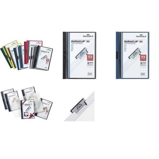 Chemises à clip - DURABLE - DURACLIP ORIGINAL 30 - A4 - Bleu nuit - Couverture transparente ...