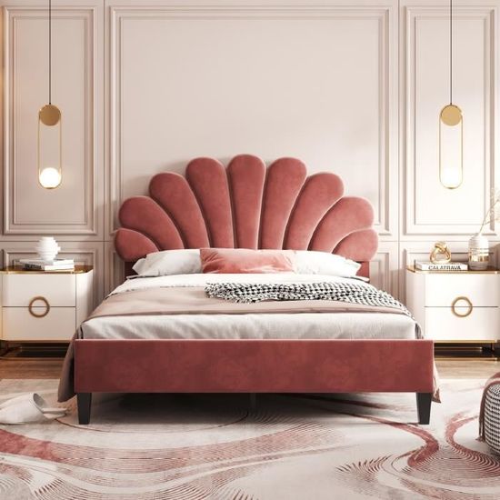 Lit double capitonné - Merax - 140x200cm - Tête de lit en velours ...