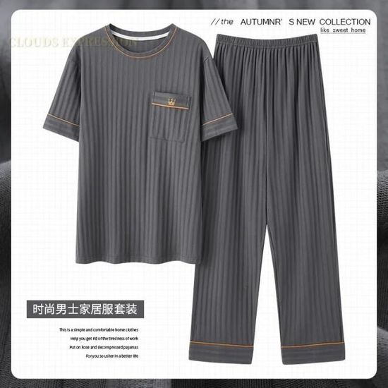 Pyjama d'été en coton tricoté pour homme,pantalon Long,élégant,grande taille 5XL,PJ- M3[A4981047 ...