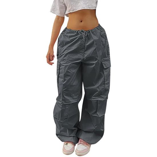 Pantalon cargo ample pour femme - Parachute - Taille basse - Gris Vert ...
