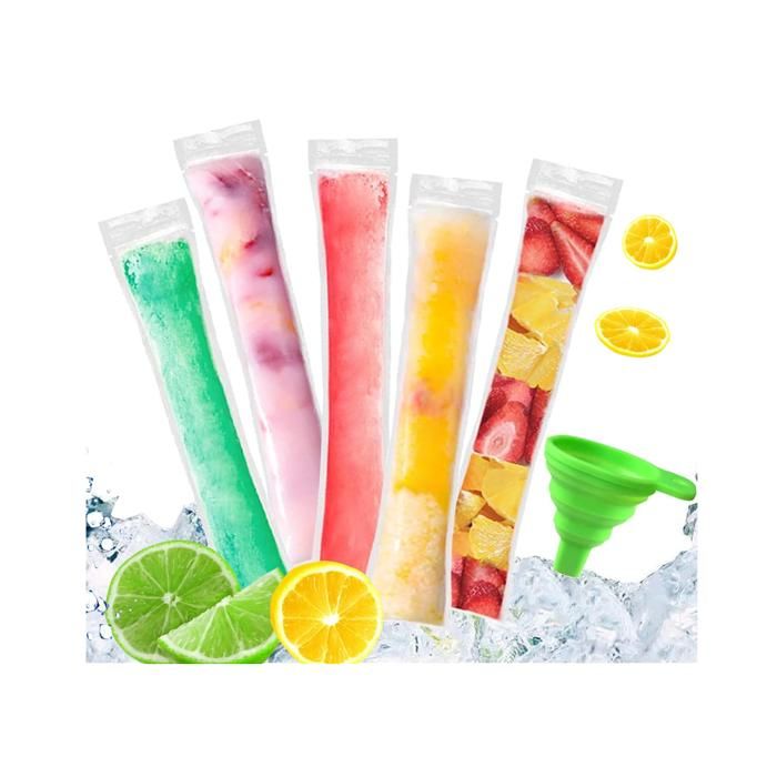 100 PCS Moule Sacs Popsicle, Sac de Popsicle, avec 1 Entonnoir, Sans ...