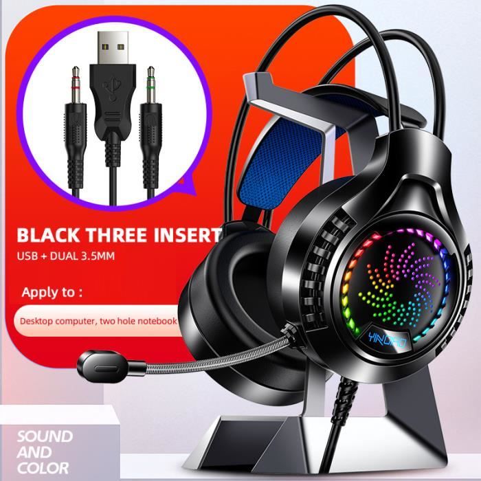 Type 1-Casque de jeu filaire noir pour gamers, éclairage cool, casque ...