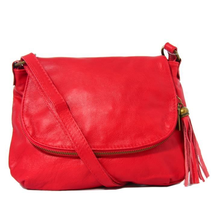 Sac bandoulière en cuir de vachette femme rouge Rouge - Cdiscount ...