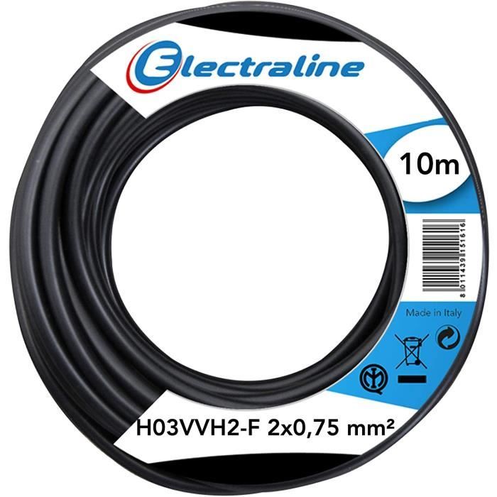 10921 Couronne de Cable H03 VVH2F 2X0,75 10M Noir 152 - Cdiscount Bricolage