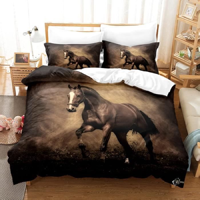 Parure de Lit Cheval 3D Housse de Couette Plateau, Sombre Housse de Couette Cheval Housse de ...