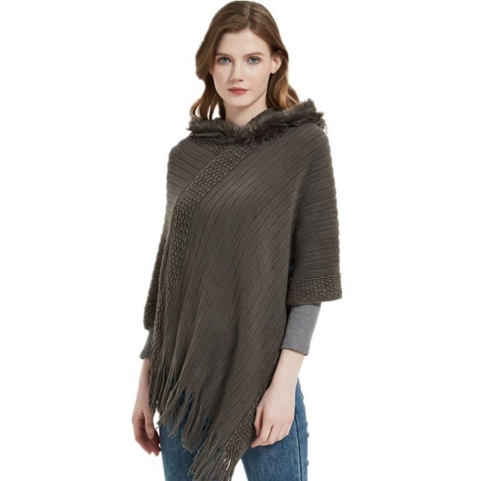 Pull Poncho En Tricot Chale Pour Femme-Cape A Capuche A Capuche A ...