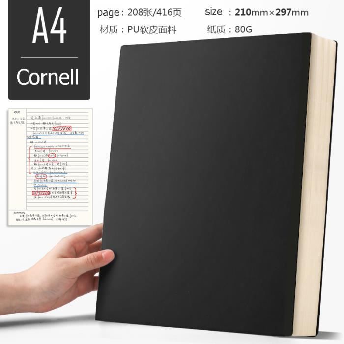 A4 - Cornell noir - carnet de notes A4 très épais, grand format, 416 ...